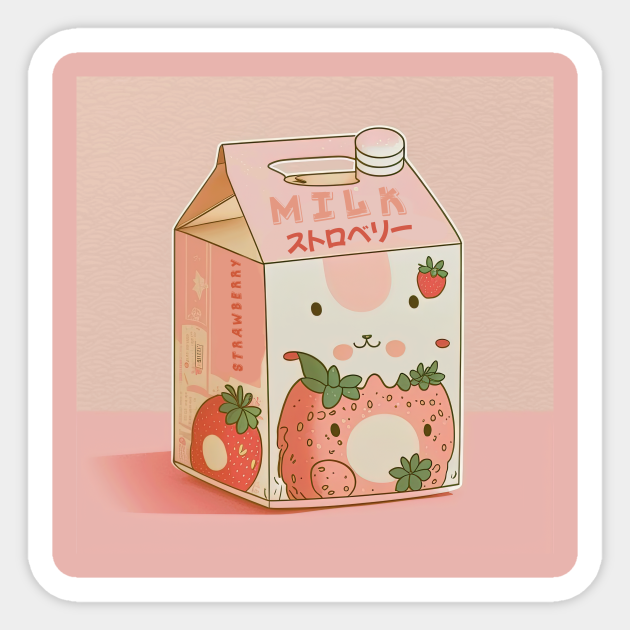Anime Strawberry Milk Carton Aesthetic Kawaii Strawberry Milk Sticker Teepublic